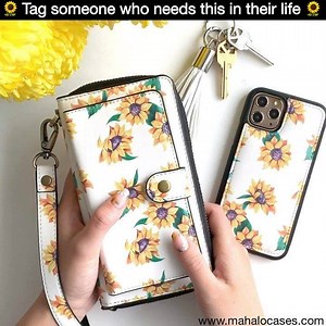 3.9K views · 55 reactions |  NEW  the Ultimate Wristlet Case is now available in a super cute sunflower print  Featuring tons of pockets full of sunshine for your cards, cash, passport and phone  Keep your keys hooked on the key loop or add a matching white tassel keychain charging cable  Available for select iPhone & Samsung Galaxy models  shop at www.mahalocases.com #mahalocases | Mahalo cases | Facebook