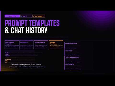 L12- Prompt Templates, Pipe Operator & LLM Memory | ChatPromptTemplate · Variables · Chat History
