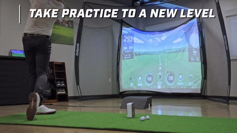 GoSports Range Cage 10 x 8 ft Golf Practice Hitting Net - Choose Between Printed Graphics Impact Screen, Blank Simulator Screen, or Classic Net