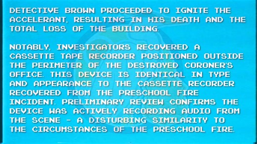 The Curious Case of Imaginary Ernie │ Chapter 2 In this next entry in The Curious Case of Imaginary Ernie, viewers are presented with a disturbing compilation of internal Merritt Island Police Department records, forensic reports, audio recordings, and news footage tied to the mysterious fire that consumed Big Red Apple Preschool. The incident began when Jenora Crabtree, a teacher, entered the school alone and was later found dead amid a blaze of unknown origin. Despite no evidence of arson mate