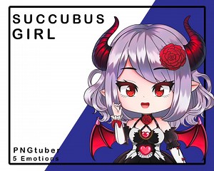 Pngtuber Chibi Succubus Girl With 5 Emotions | Ready to Use Vtuber Model L Premade 2D Asset - Etsy