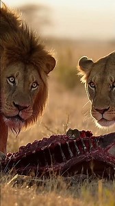 Surprised Lions Watch as a Brave Mouse Steals Their Foodd