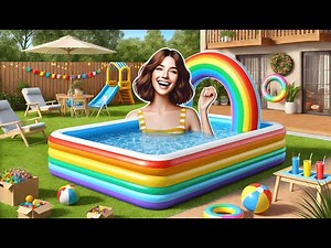 🌈 DIMAR GARDEN Inflatable Rainbow Swimming Pool, Outdoor Ground Rectangular Pool Review 🏊