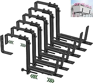 HFHOME 6PCS Adjustable Planter Box Brackets, Brackets for Window Boxes Planters Hanging Flower Box Holders, Heavy Duty Wall Mount Holder for Windowsills, Garden, Fences, and Balcony - Black