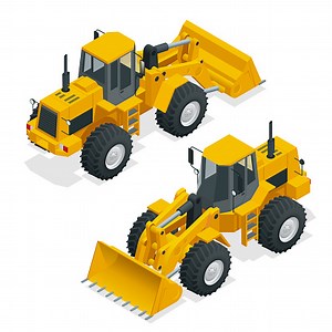 Isométrique Vector illustration jaune bulldozer tracteur, machine de...