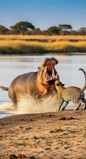 Hippo Smash a Leopard in Seconds Unbelievable Power Show #wildlife #nature #animal