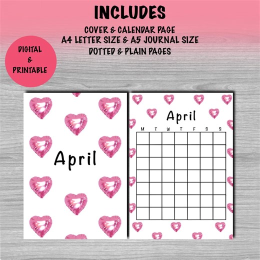April Planner Printable Bundle Journal Cover Monthly Calendar A4 A5 US Letter Cute Pink Digital Planner Pages - Etsy