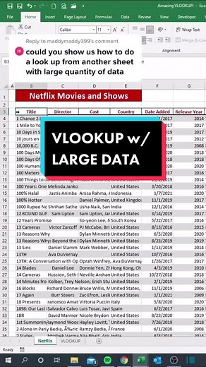 Reply to @maddymaddy399 VLOOKUP with a large dataset! #excel #exceltips #exceltutoriales #sheets #spreadsheet #googlesheetstips #googlesheets