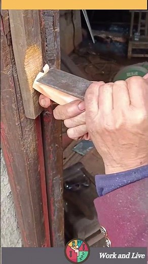 The process of chiseling a wooden knife handle with a chisel