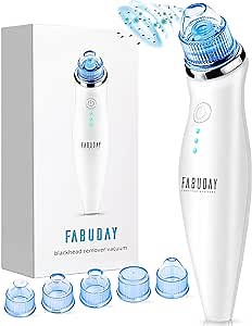 Blackhead Remover Pore Vacuum - Fabuday Blackhead Removal Tool Pore Cleaner, 5 Suction Heads and Blue Light, Rechargeable Acne Comedone Extractor Kit