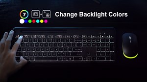 Wireless Keyboard and Mouse, 7 Backlit Effects, Quiet Light Up Keys, Sleep Mode, Phone Holder - Rechargeable Cordless Combo with Type C Adapter for Mac, Computer, Laptop - by SABLUTE, Black