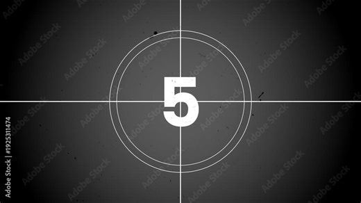 Old movie film countdown 10 second burning, countdown movie from 10 to 0 number old film timer count in grey retro style vintage video timer for classic reel markings for retro video overlays 4K