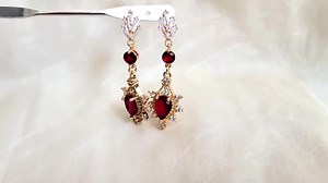 Ruby Dangle Earrings Art Deco Red Crystal CZ Stones Necklace, Glamorous Red Bridal Jewelry Set, Gold and Red Crystal Drop S925 Post - Etsy