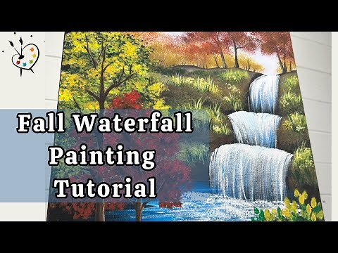 Fall Waterfall Painting | Step by Step Beginner Acrylic Painting Tutorial