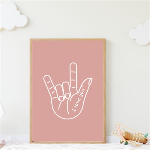 I Love You ASL Hand Sign Poster | Pink Boho Nursery Art (instant Download) - Etsy