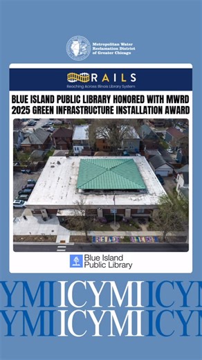 MWRD of Greater Chicago on Instagram: "📣 ICYMI @railslibraries: Blue Island Public Library is excited to announce that the construction of a green roof at the Library has been completed. This amazing investment in sustainable building and environmental protection has been made possible through a partnership with Metropolitan Water Reclamation District. The green roof will slow the flow of storm water into the city’s combined sewer system, lowering the likelihood of sewer backup in the Blue Isla