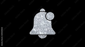 Alarm Icon alert sign, bell Icon Sparkling Shining White Blinking Particles Diamond Glitter Loop Light 4K Animation Alpha Channel.