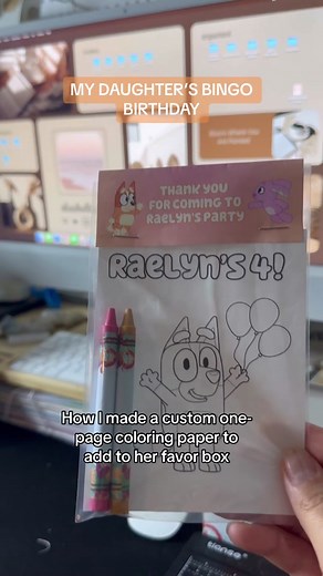 Making my daughters Bingo Party wish come true! Heres one of the MANY favors I made to add to her favor box 🖍️ #bingobirthdayparty #blueybirthday #partyfavors #diycoloringbook #blueyandbingo #fyp #explore