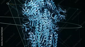 Modern technology of virus research, spike protein structure, computer screen