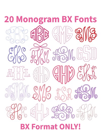 20 Machine Embroidery Monogram BX Font Bundle: Chain, Bean, Satin Stitch, Heart Applique, Pearls, BX Format ONLY! (instant Download) - Etsy