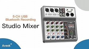 Aveek Professioneller Audio-Mixer, Soundboard-Mischpult mit 5-Kanal-Digital-USB-Bluetooth-Hall-Delay-Effekt, Eingang 48 V Phantomspeisung, Stereo-DJ-Mixer für Aufnahmen, Live-Streaming, Podcasting