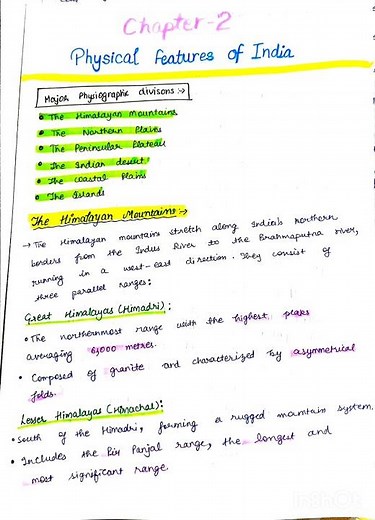 Class 9 Geography / Chapter 2 Physical Features of India / Notes #cbse #handwrittennotes