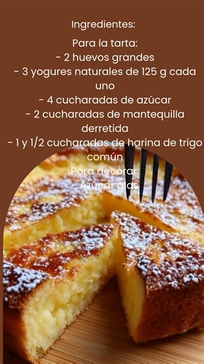 Mira lo que hice con 2 huevos y 3 yogures en solo 1 minuto | Tarta de Yogur Fácil y Rápida 🥚🍶 Ingredientes: Para la tarta: - 2 huevos grandes - 3 yogures naturales de 125 g cada uno - 4 cucharadas de azúcar - 2 cucharadas de mantequilla derretida - 1 y 1/2 cucharadas de harina de trigo común Para decorar: - Azúcar glas Preparación: 1. Precalienta el horno a 180 °C y prepara un molde cuadrado de 22 cm engrasándolo y espolvoreando un poco de harina para evitar que se pegue. 2. En un bol, bate lo