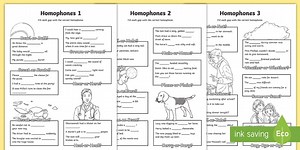 Homophones Worksheets