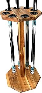 Freestanding Billiard Cue Rack, Pool Table Accessories Hold 8 Cues, Pool Cue Stick Holder, Wooden Floor Stand Pool Cue Holder for Billiard Game Room (Brown)