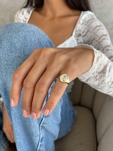 Gold Signet Pinky Ring, Oval Ring, 925 Sterling Silver Statement Oval Ring, Ellipse Open Ring, Little Finger Pinky Adjastble Ring - Etsy