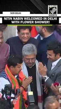Newly appointed BJP National Working President Nitin Nabin welcomed with flower shower in Delhi