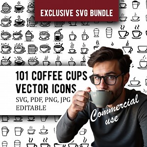 Coffee SVG Icon Bundle, Icon Svg, Curves, Silhouette, Vector, Coffee Cups, Coffee Vector, 101 Icons, Print Svg, Pdf, Icon Vector - Etsy UK