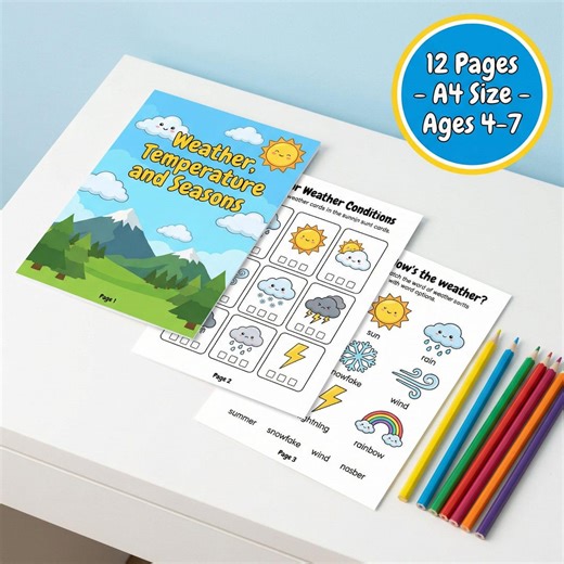 Printable Weather Worksheets, 12 Pages, Seasons & Temperature Activities, Homeschool Science, Instant Download - Etsy