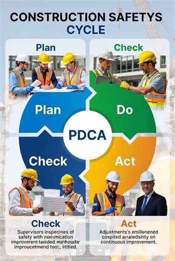 What is PDCA Cycle? (Plan-Do-Check-Act) 📘 Definition PDCA Cycle is a continuous improvement method in safety and management. It helps to plan, implement, monitor, and improve safety systems. 📋 Steps 1️⃣ Plan ✔ Identify hazards ✔ Assess risks ✔ Make control measures ✔ Prepare safety procedures 2️⃣ Do ✔ Implement the plan ✔ Provide training ✔ Use PPE and safety tools 3️⃣ Check ✔ Monitor results ✔ Inspect safety performance ✔ Identify deviations 4️⃣ Act ✔ Take corrective actions ✔ Update procedur