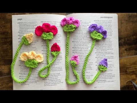 EASY Crochet Flower and Bud Bookmark | Crochet Pressed Flower Bookmark Tutorial