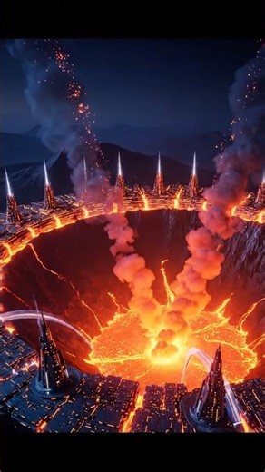 Floating Lava Ring City — Volcanic Crater Metropolis Under a Protective Dome | Cinematic Sci‑Fi VFX