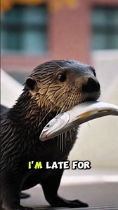 🦦 Sea Otter Steals Fish & Slides Away Screaming “I’m Late!” #funnyshorts #shorts