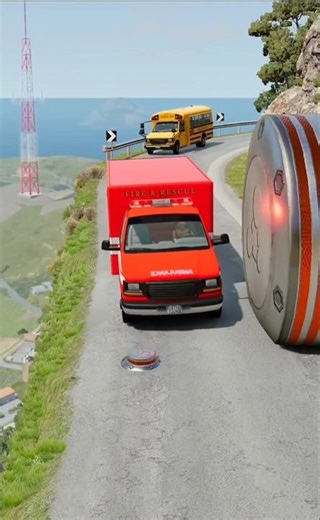 Cars & School Bus vs Giant Pit Bollards Crash - BeamNG.drive #shorts