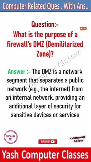What is the purpose of a firewall's DMZ Demilitarized Zone #computernotes #computerbasics