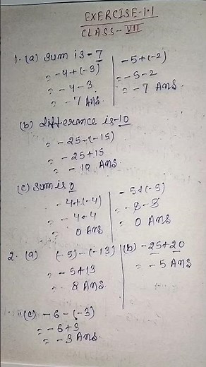 Class 7th maths||Chapter:1 Exercise:1.1 Integer||Ncert maths class 7cbse#viralvideo