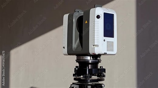 Surveying laser scanner. Lidar when scanning a room. Modern geodetic equipment. High quality 4k footage