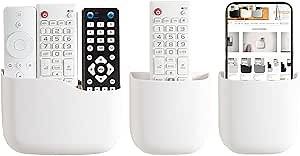 Remote Holder Wall Mount TV FAN Remote Control Holder Bedside Caddy Wall Organizer Phone Holder for Office Adhesive Media Player Controller Holder Box Tray Home Desk Nightstand White 1Big 2Small