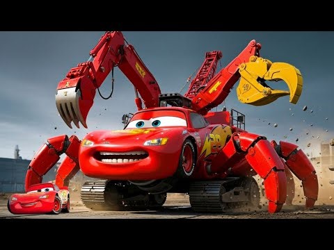 Lightning McQueen Mega Excavator Mode 🚜 vs Giant Crusher Bot — Ultimate Power Clash