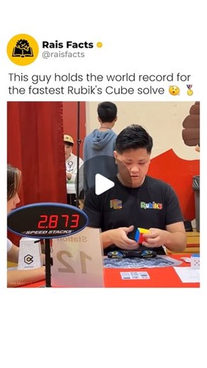 Facts | News | Tech | Follow @raisfacts for more! 💫 This guy holds the world record for the fastest Rubik's Cube solve (3.13) seconds 🫨🏅 via @maxfast23... | Instagram