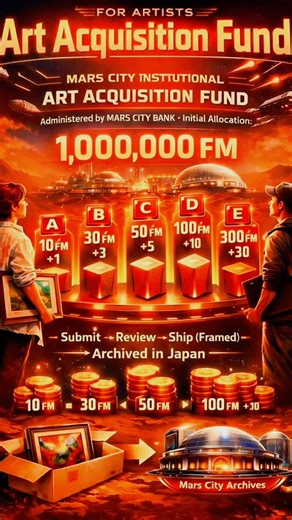 PAVEL on Instagram: "⸻ MARS CITY INSTITUTIONAL ART ACQUISITION FUND Administered by Mars City Bank Initial Allocation: 1,000,000 FM This is not a marketplace. This is not a sale. This is not a financial offer. Mars City operates a voluntary institutional art acquisition and archival program, designed for artists who consciously choose long-term cultural integration over market transactions. 🔹 You decide. Only the artist initiates participation. Only the artist selects one of the predefined inte