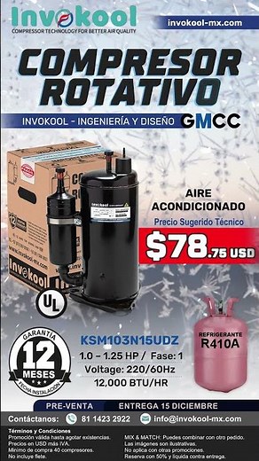 Compresor rotativo Invokool GMCC | Aire acondicionado R-410A #hvac #compressor #refrigeracion
