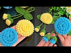 🌸 Easy Crochet Flower Keychain | Beautiful DIY Spiral Bloom with Leaves | Crochet Gift Idea