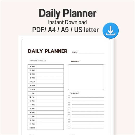 Printable Daily Planner PDF A4 A5 US Letter Schedule Goals to Do Notes - Etsy