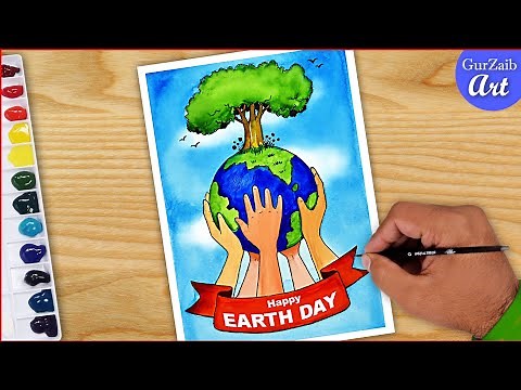 How to draw Earth Day Poster Drawing || watercolours painting || step by step easy chart project