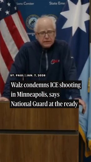Minnesota Gov. Tim Walz extended condolences to the family of the woman killed by ICE. Asked if the Minnesota National Guard would be deployed against federal agents to protect residents, Walz commented on the unprecedented situation: “We’ve never been at war with our federal government.” He said the intention of the possible state National Guard deployment would be to protect Minnesotans. Video: Minnesota Department of Public Safety. | Star Tribune